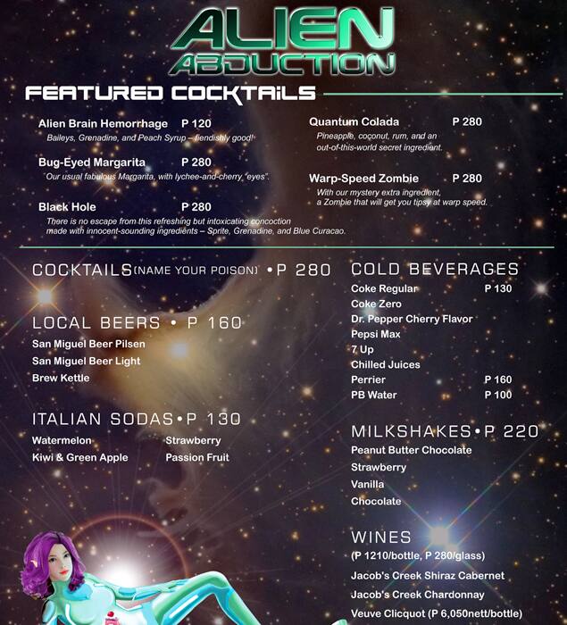 Menu at Alien Abduction Plantation Bay pub & bar, Lapu-Lapu City