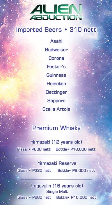 Menu at Alien Abduction Plantation Bay pub & bar, Lapu-Lapu City