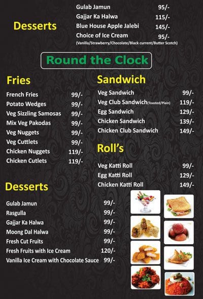 Menu at Blue House, Bengaluru