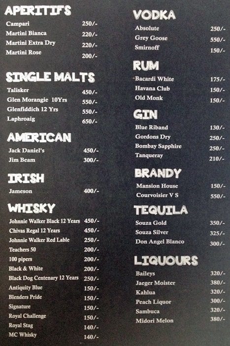 Menu at Blue House, Bengaluru