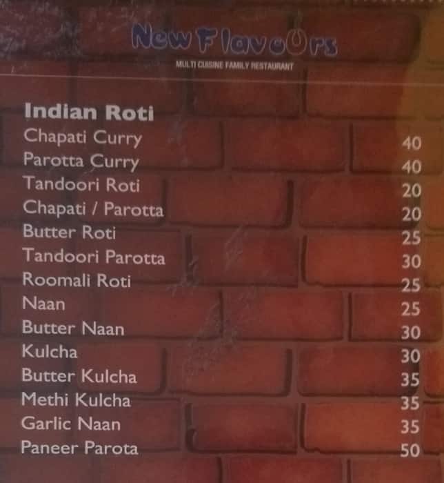 Menu at NEW FLAVOURS RESTAURANT, Bengaluru