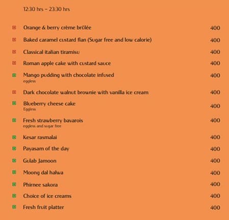 Menu at Taj vivanta,coimbatore, Coimbatore