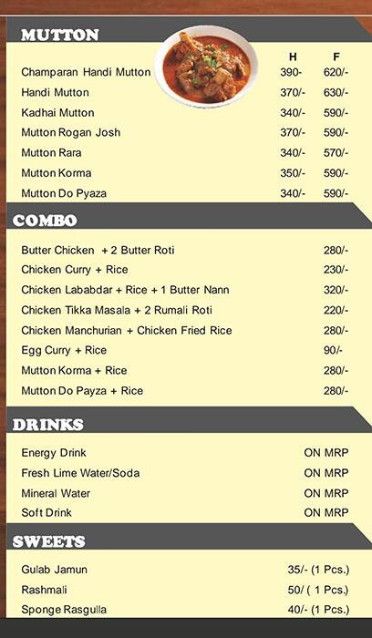Menu of The Taste Of Punjab, Yakubpur, Noida