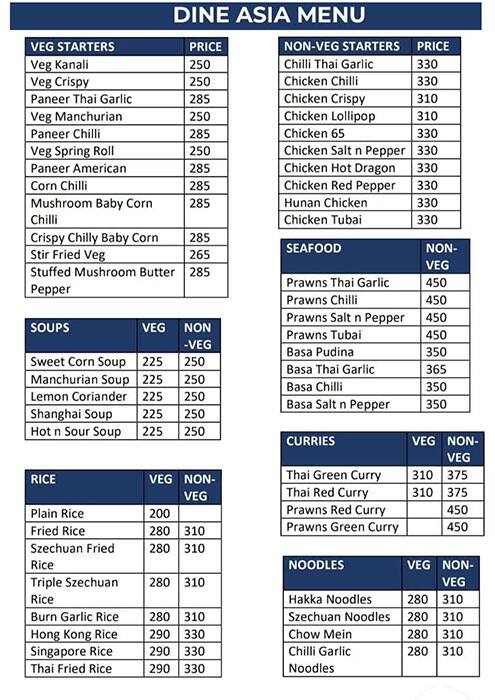 Menu at DINE ASIA, Thane