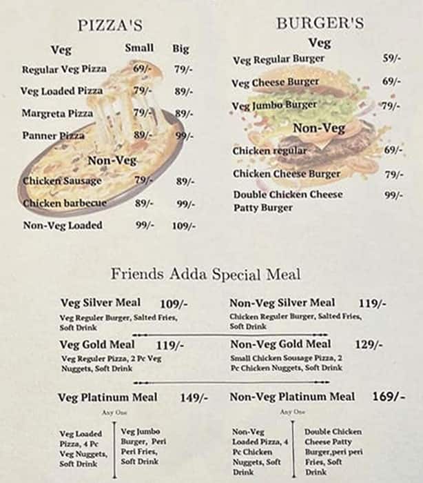 Menu of Friends Adda, Virar, Mumbai