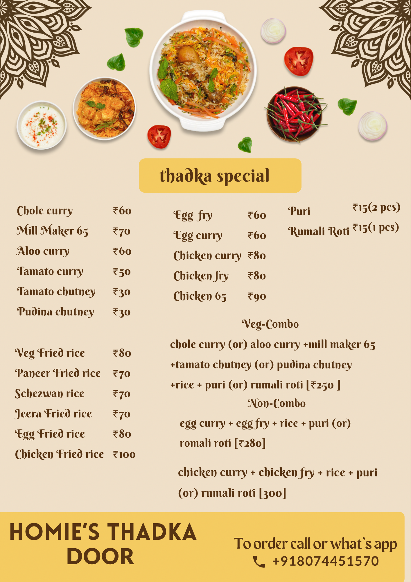 Menu of Homie’s Thadka Door, Falaknuma, Hyderabad
