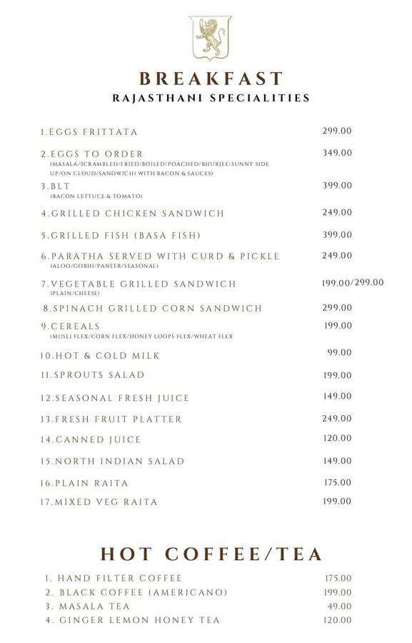 Menu of Shikar Oudi, Bais Godam, Jaipur