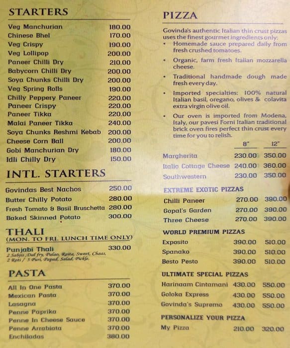 Govinda's Menu, Menu for Govinda's, Chowpatty, Mumbai - Zomato