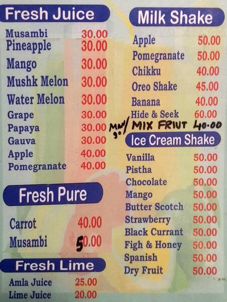 Menu at Coffee Angadi, Bengaluru