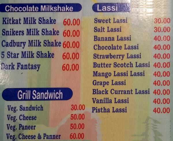 Menu at Coffee Angadi, Bengaluru