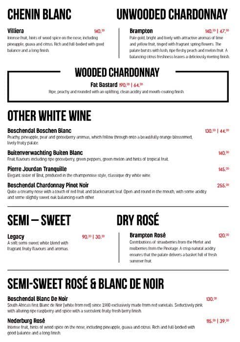Menu au The Baron, Sandton, Western Service Rd