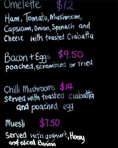 Menu at Cafe Nga Purapura, Otaki