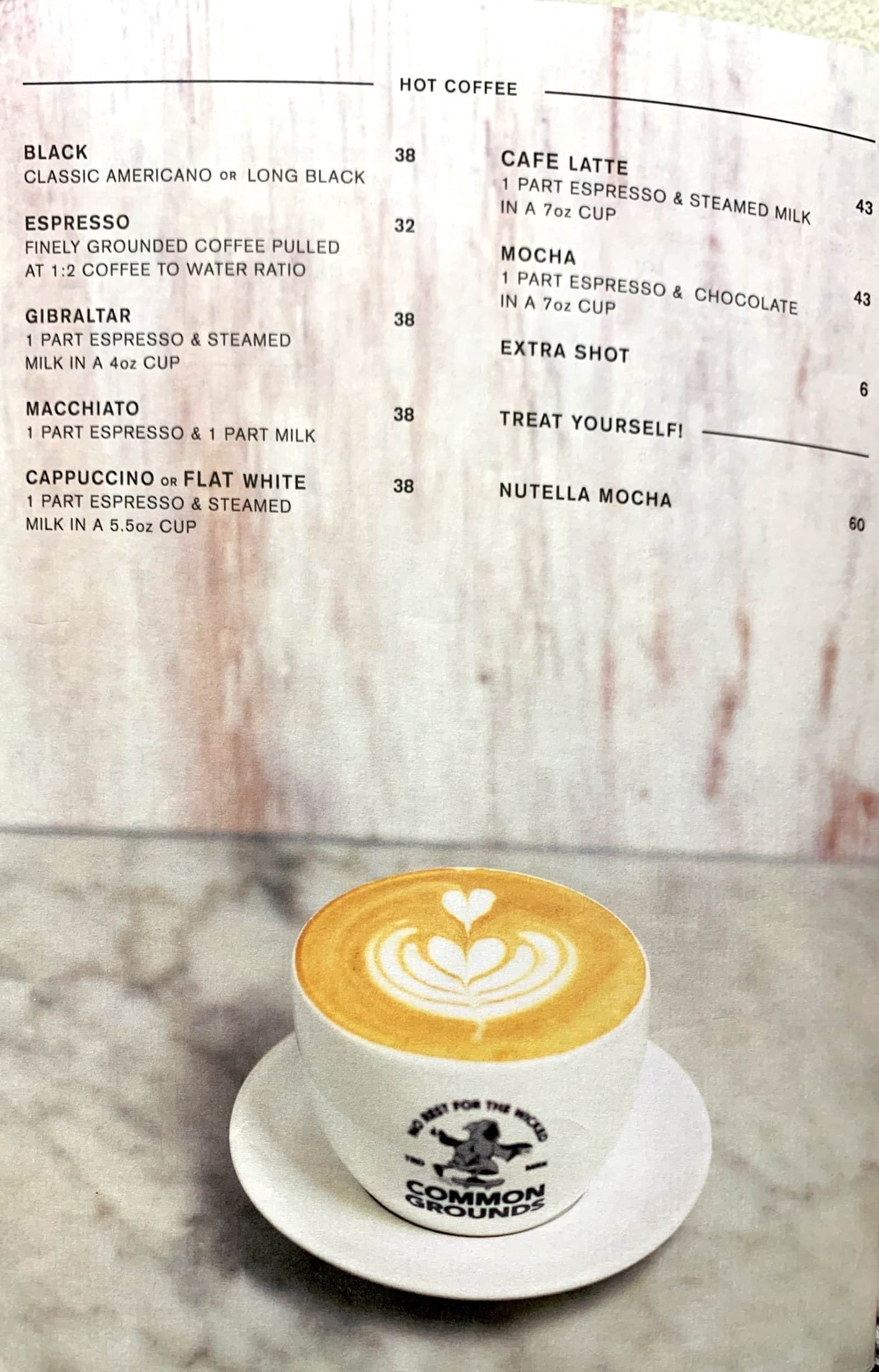Menu at Common Grounds cafe, Jakarta, PIM 2