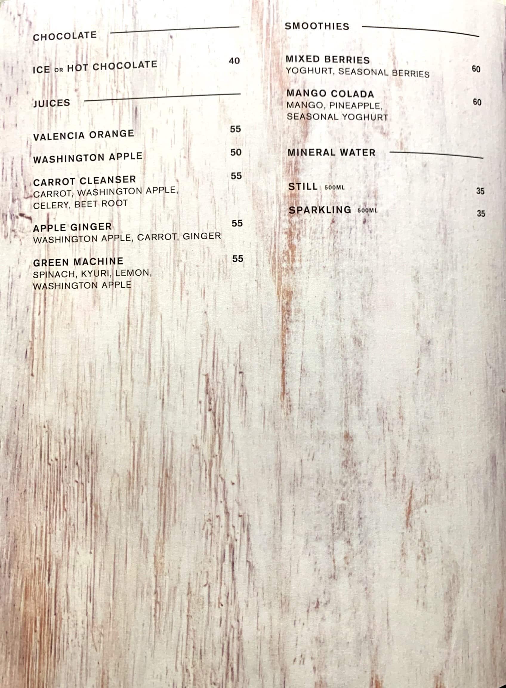 Menu at Common Grounds cafe, Jakarta, PIM 2