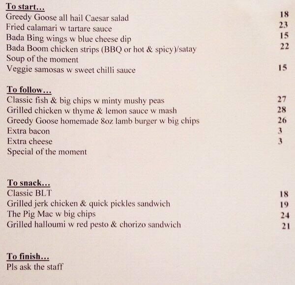 The Greedy Goose Menu, Menu for The Greedy Goose, Ashrafieh, Beirut ...