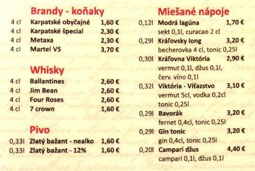 Menu at Palacinkáreň Viktoria Cafe, Bratislava