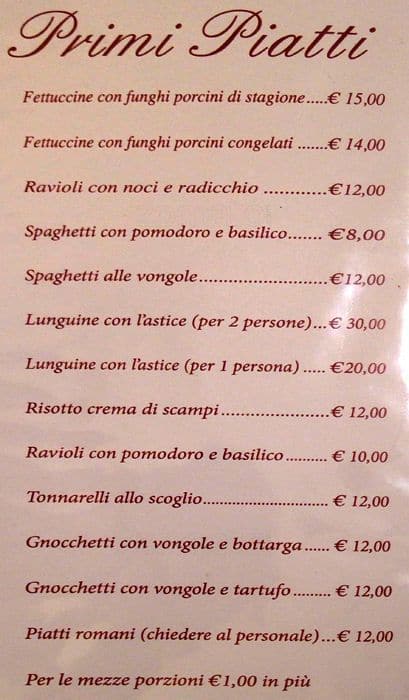Ristorante Franco a Roma: Foto del Menu con Prezzi - Zomato Italia