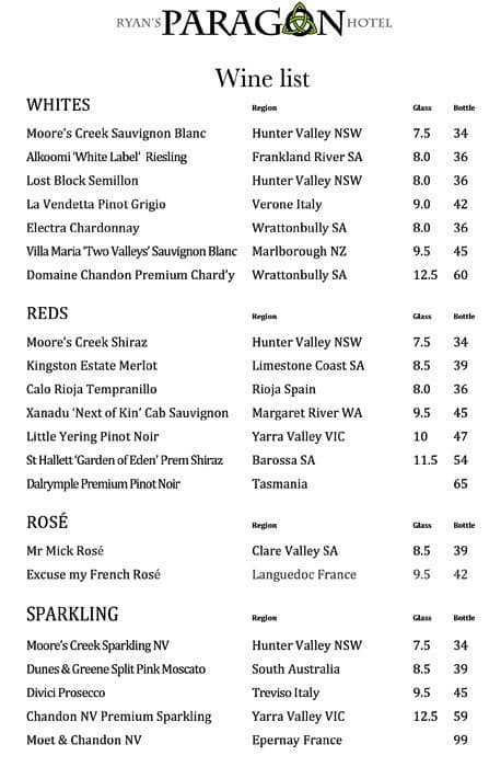 Paragon Hotel Menu, Menu for Paragon Hotel, Circular Quay, Sydney ...