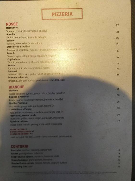 Menu at Fratelli Fresh restaurant, Sydney, 211 Bent Street
