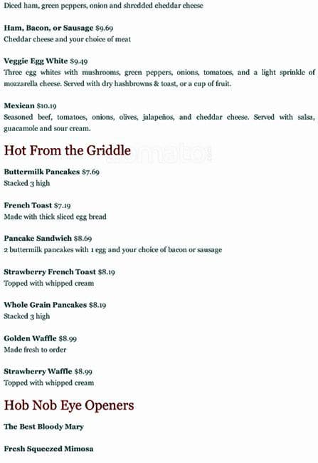 Menu at Hob Nob pub & bar, Tacoma