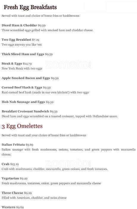 Menu at Hob Nob pub & bar, Tacoma