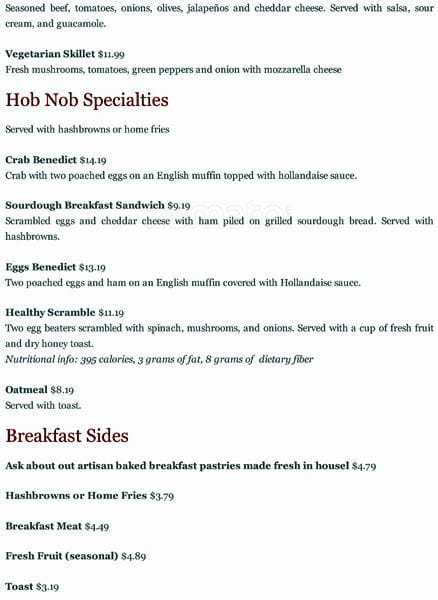 Menu at Hob Nob pub & bar, Tacoma