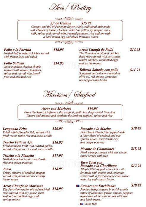 Menu at La Limena Restaurant, Rockville