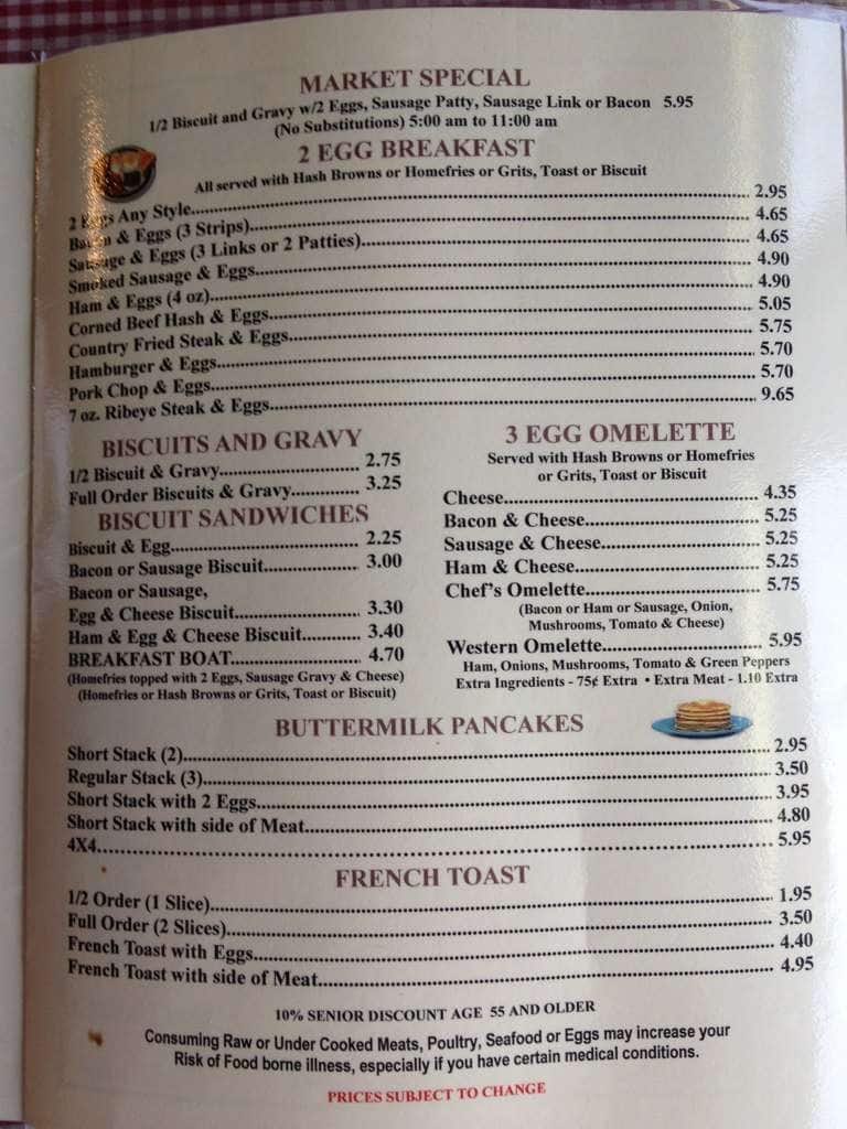 Menu at State Market Restaurant, Sanford