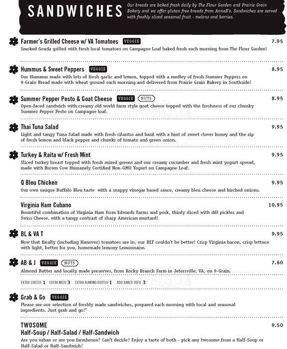 Menu at Urban Farmhouse cafe, Richmond, E Cary St
