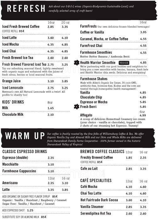 Menu at Urban Farmhouse cafe, Richmond, E Cary St