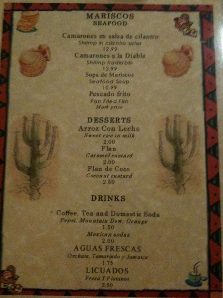 Menu at La Malinche restaurant, Rahway