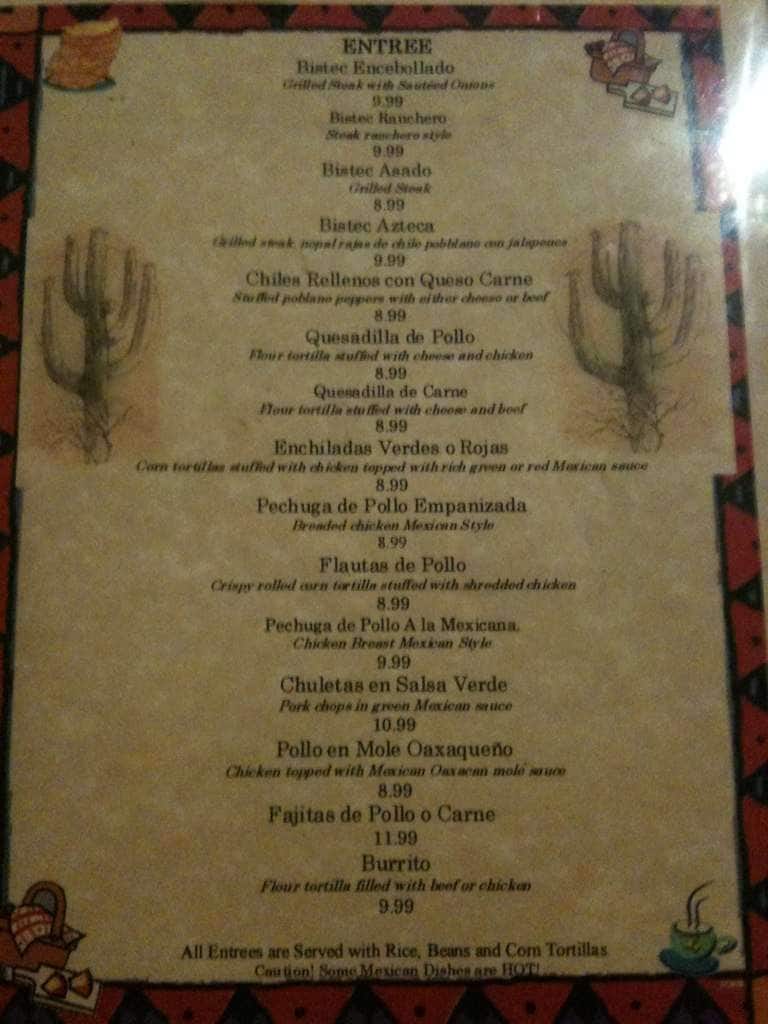 Menu at La Malinche restaurant, Rahway