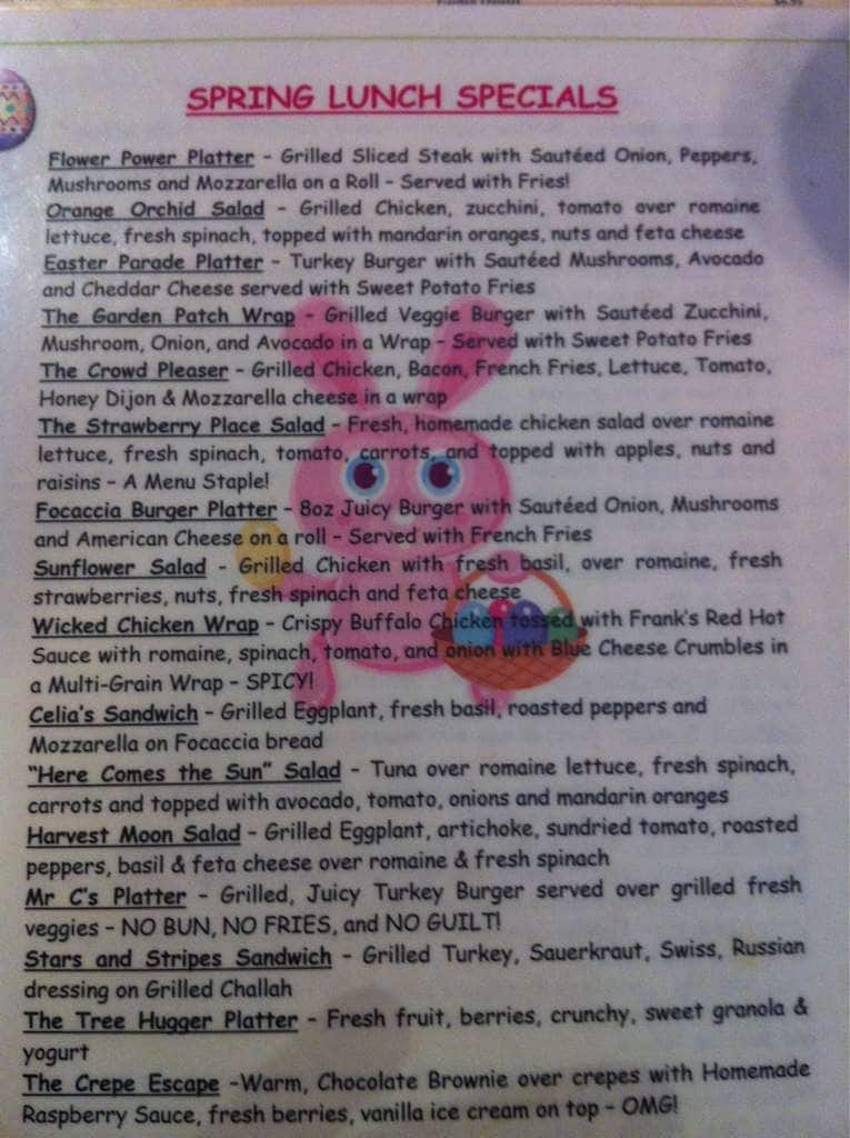 Menu at Strawberry Place restaurant, Nyack