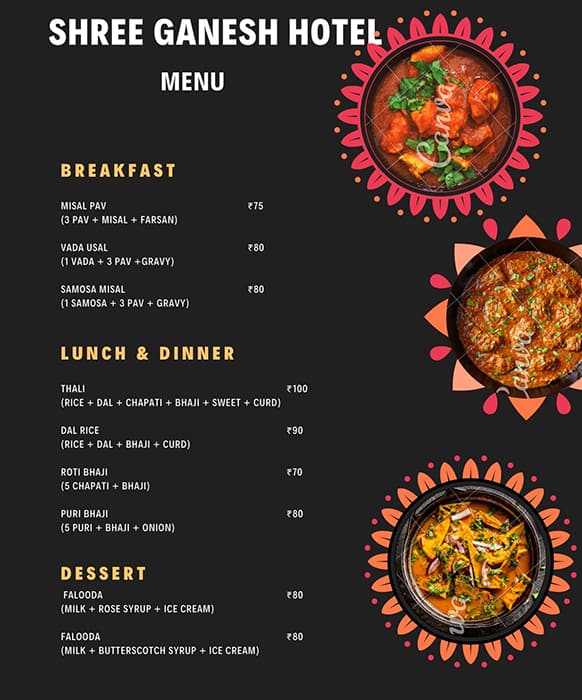 Menu of Shree Ganesh Hotel, Sakinaka, Mumbai