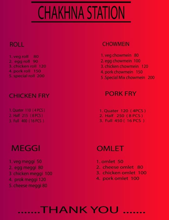 Menu of Chakhna Station, Christian Basti, Guwahati