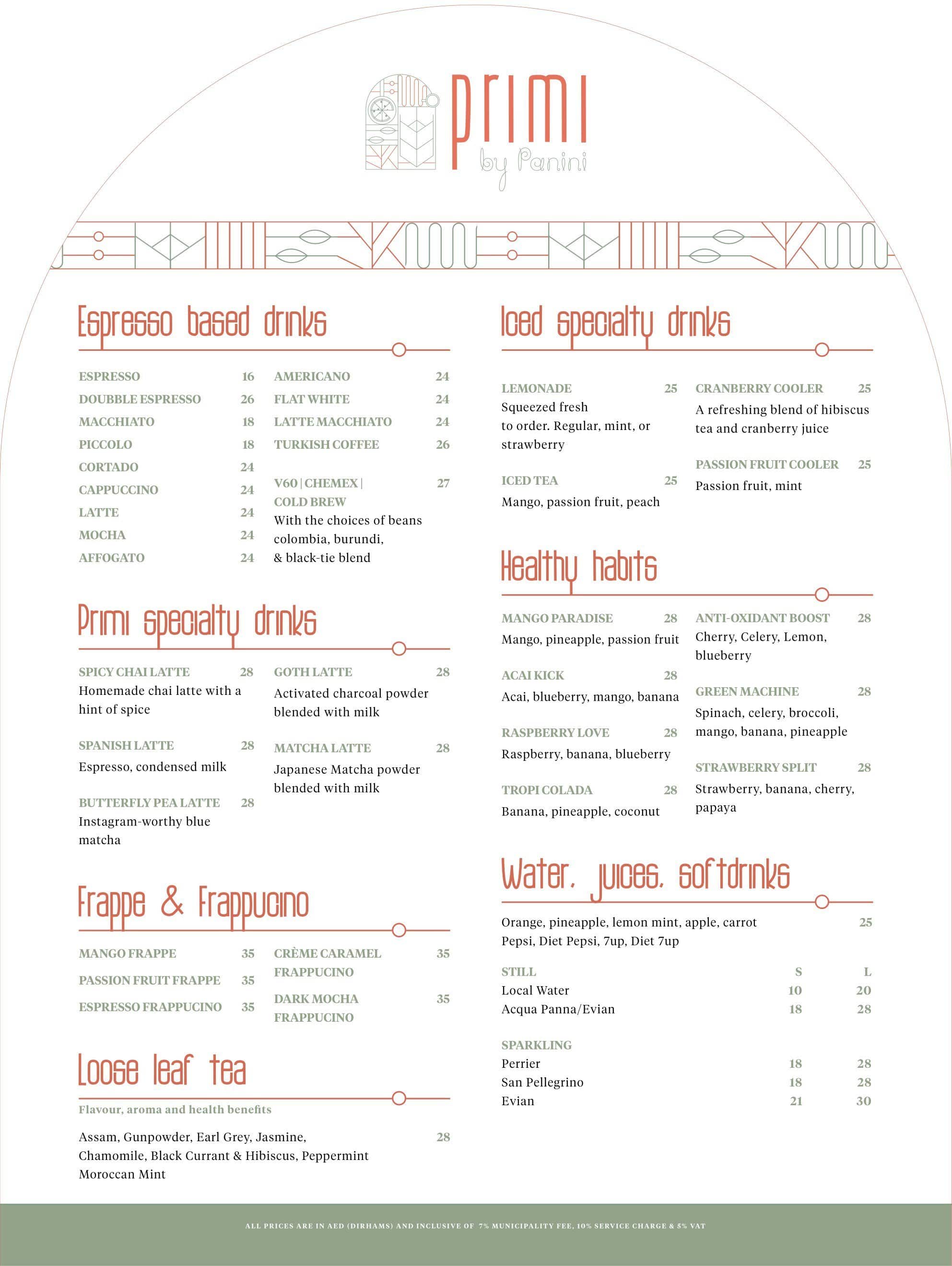 Menu of Primi By Panini, Umm Hurair, Dubai