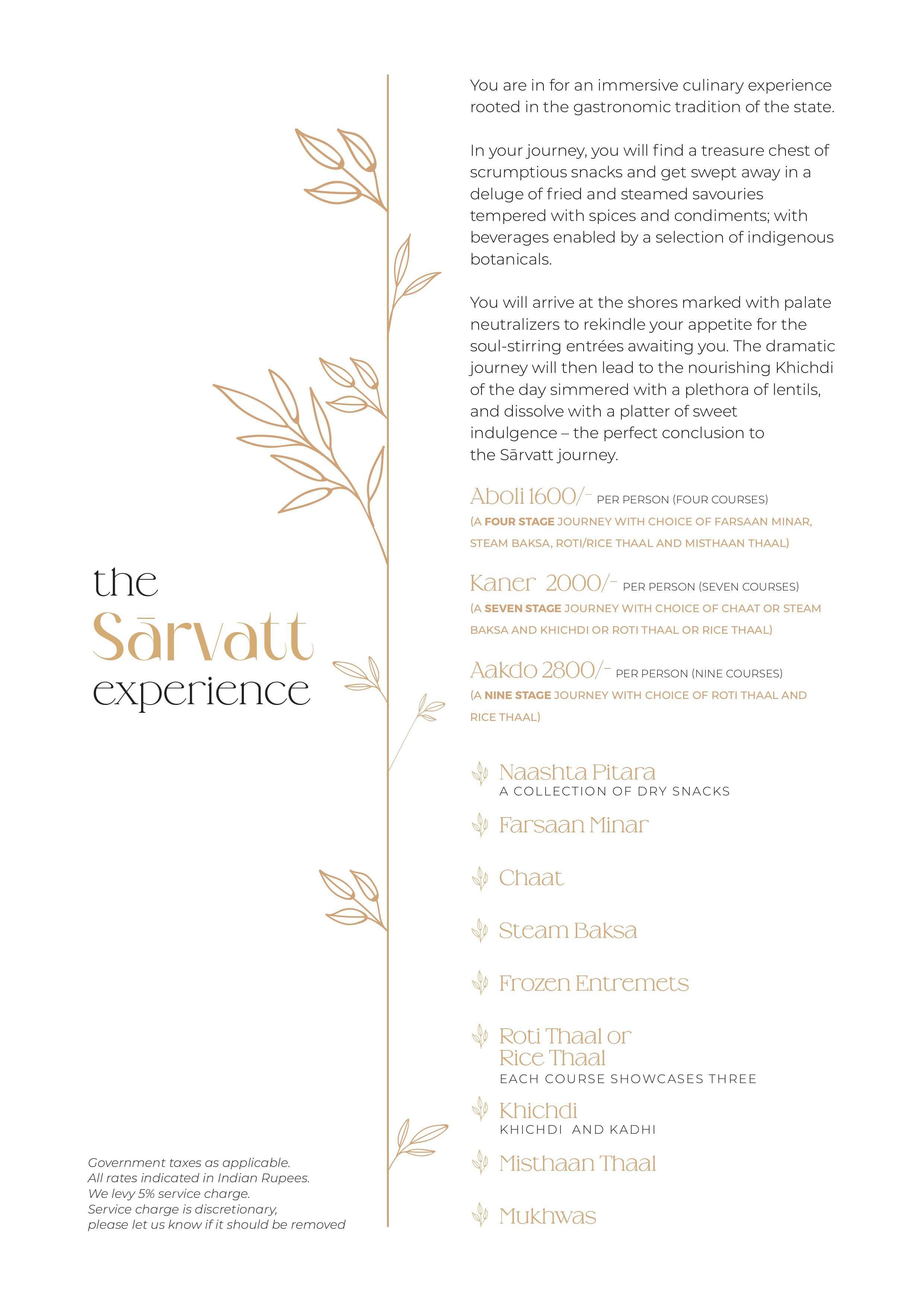 Menu of Sarvatt - Hyatt Regency, Ashram Road, Ahmedabad