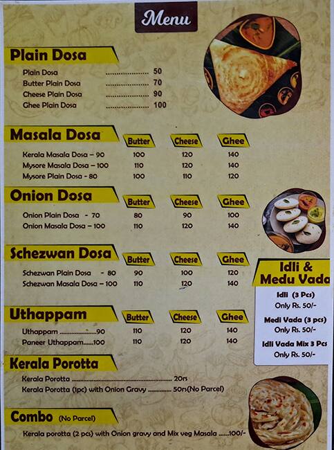 Menu of Namaste Kerala's Dosaji, Infocity, Gandhinagar