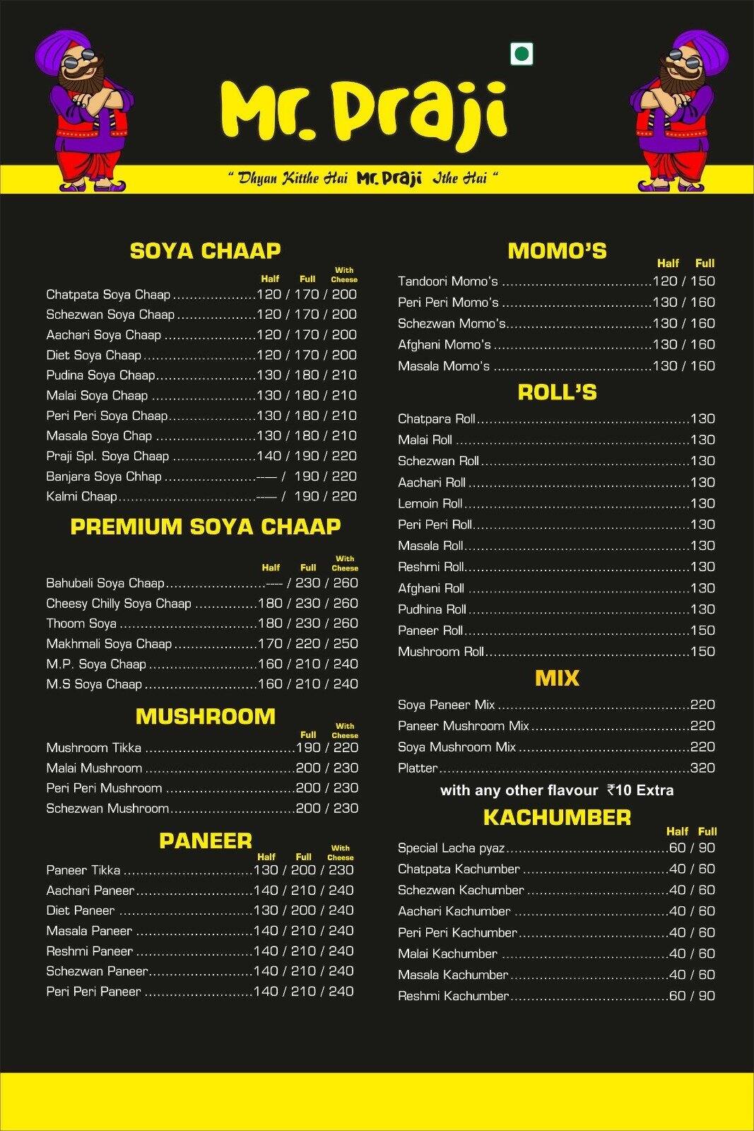 Menu of Mr. Praji, Naupada, Thane West, Thane