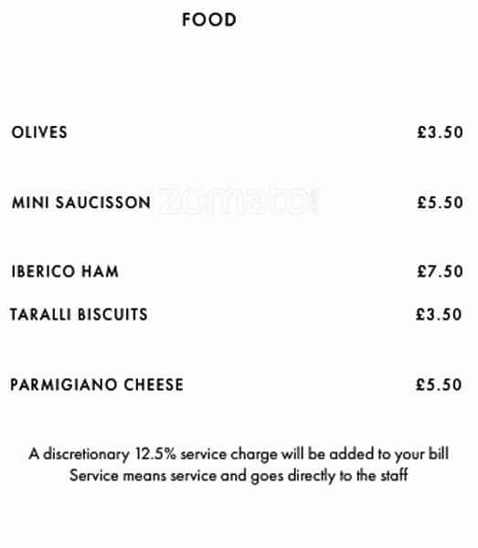 Menu at The Bar with No Name, London