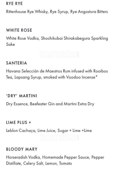 Menu at The Bar with No Name, London