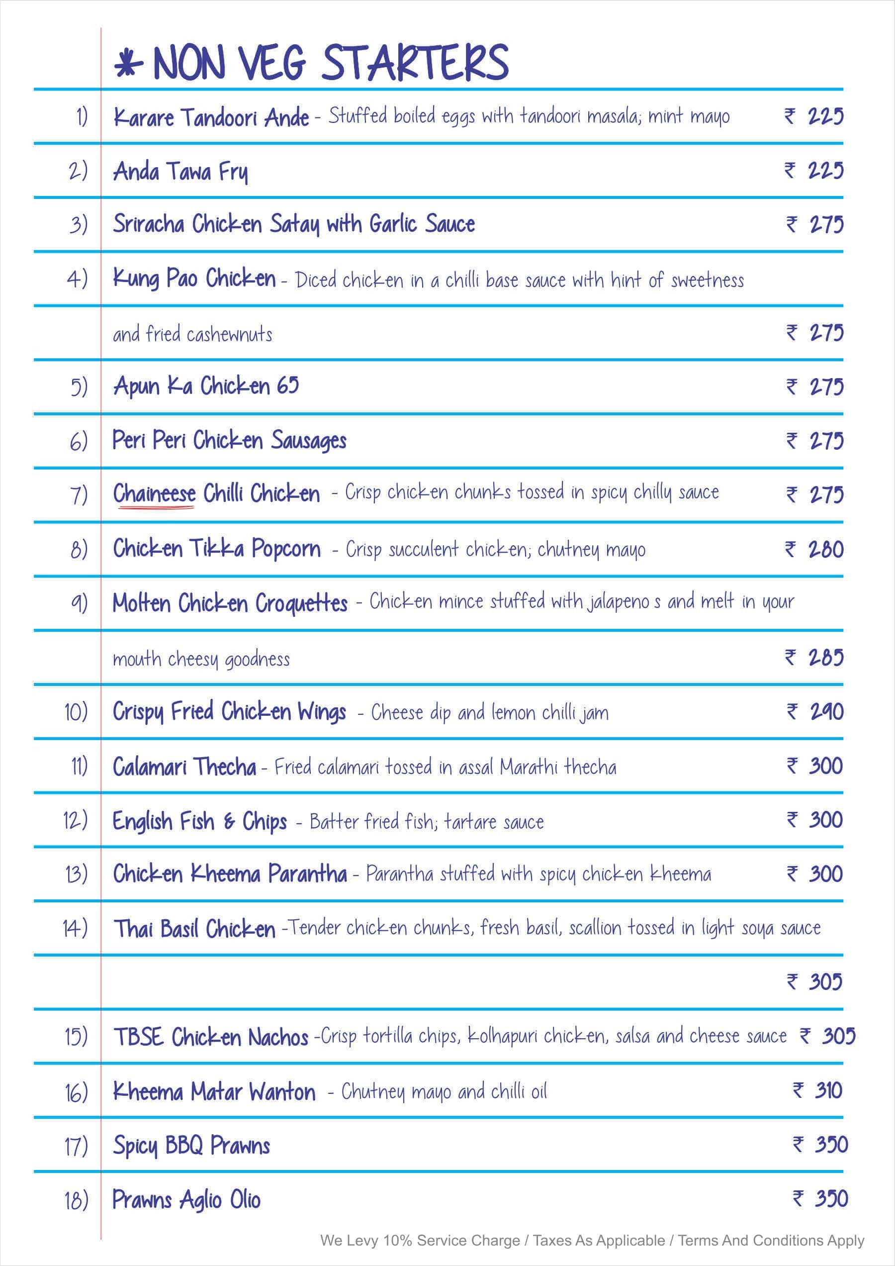 Menu at The Bar Stock Exchange, Mumbai, Floor 8