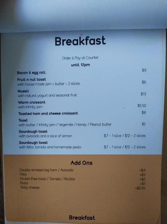 Menu at Infinity Bakery, Paddington, 178 Oxford St