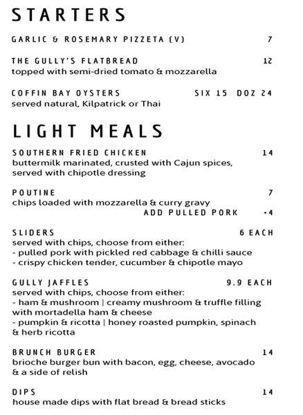 Carta de The Gully Public House & Garden, Tea Tree Gully, North East Road