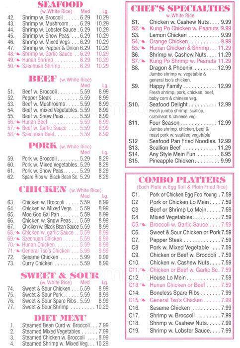 Menu at Chin Chin restaurant, Charlotte, 9013 Albemarle Rd