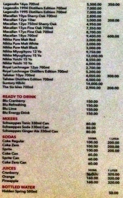 Menu at The Distillery Cebu pub & bar, Cebu City