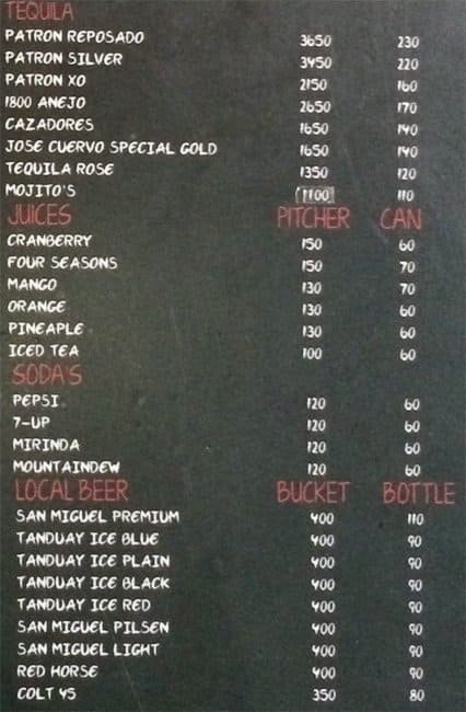 Menu at LIV Super Club, Cebu City, City Time Square