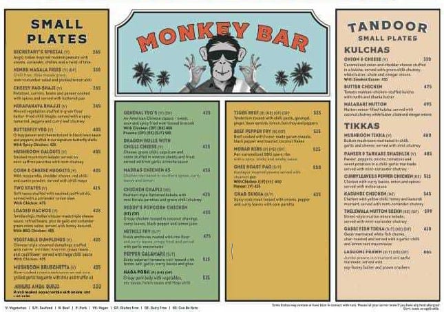 Menu of Monkey Bar, Anna Nagar West, Chennai