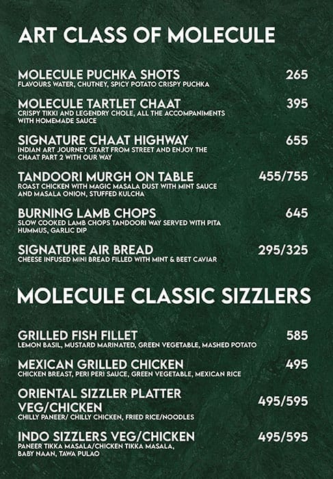 Menu of Molecule, Lashkar, Gwalior