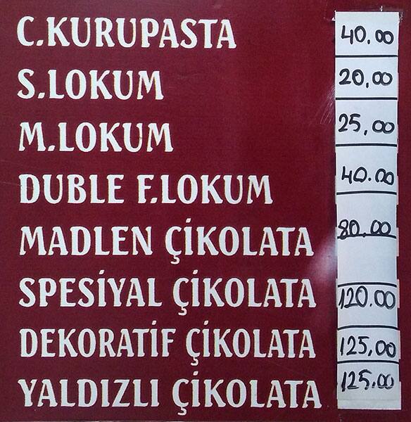 Menu at Tadim Pastanesi, Istanbul, TRT Cd. No:4